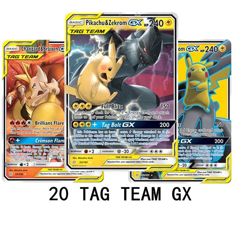 (20TAG TEAM GX) 60pcs Pokemon Cards English Version 55GX MEGA Charizard ...