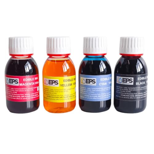 EPS Edible Ink Refill Bottles - 4 x 100ml Edible Ink Set in Black, Cyan, Magenta and Yellow ...