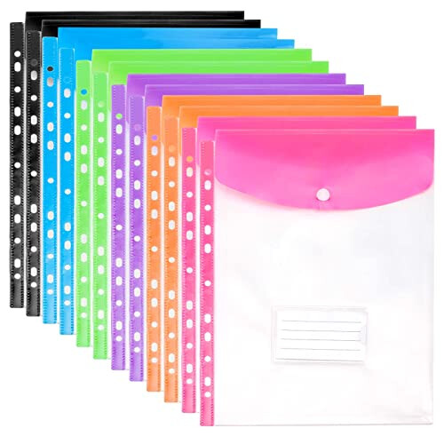 24 PCS A4 Punch Pocket, Hole Punched Plastic Wallets with Label Pocket ...