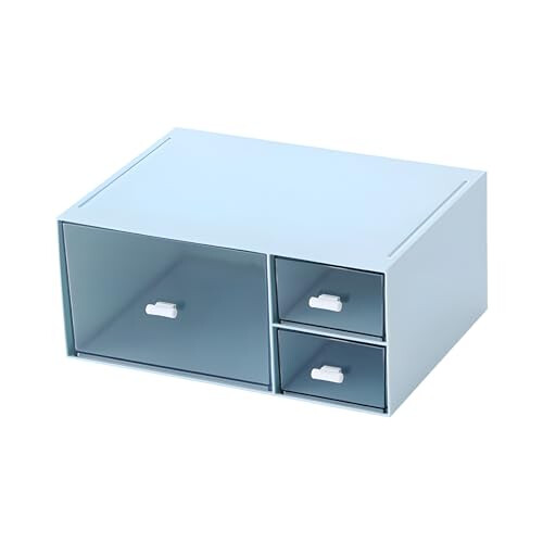Desktop Stackable Storage 3 Drawers, Blue Plastic Stationery Drawer ...