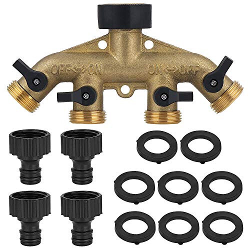 4 Way Solid Garden Brass Hose Splitter Tap,Heavy Duty Outdoor Hose ...