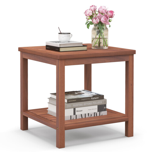 2-Tier Wooden Side Table Portable Rectangular Table w/ Slats on OnBuy