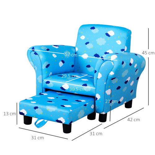 HOMCOM Kids Armchair Toddler Sofa Seat Set with Footrest Padding Couch ...