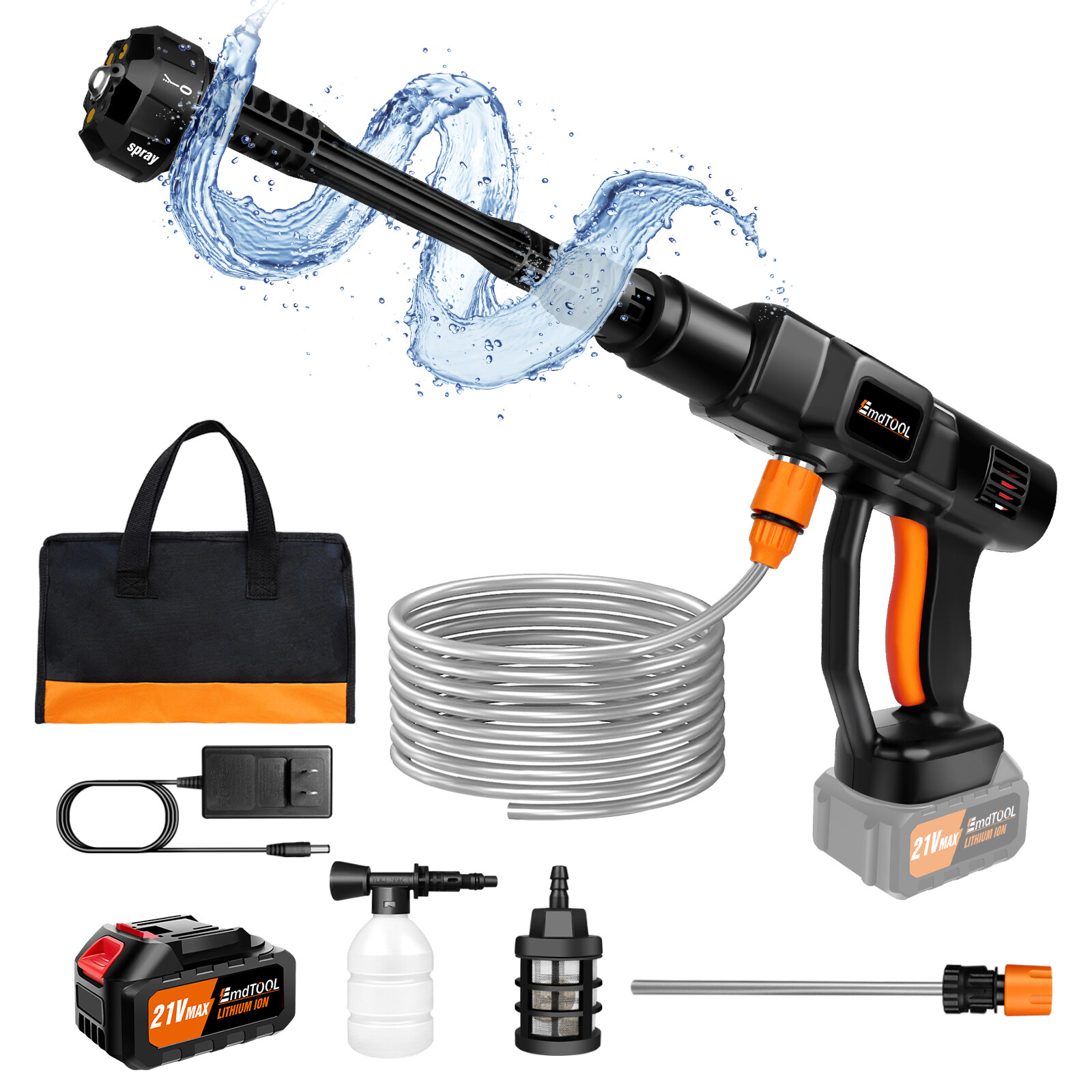 Cordless High Pressure Washer 21V Electric Car Washer 45Bar Portable ...