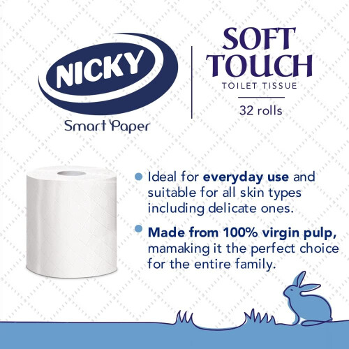 Nicky Soft Touch Toilet Tissue Extra Value Pack 32 Rolls of Extra ...