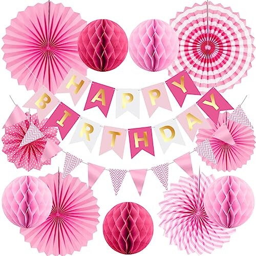 Pink Reusable Birthday Decorations Kit Pink Birthday Party Decorations ...