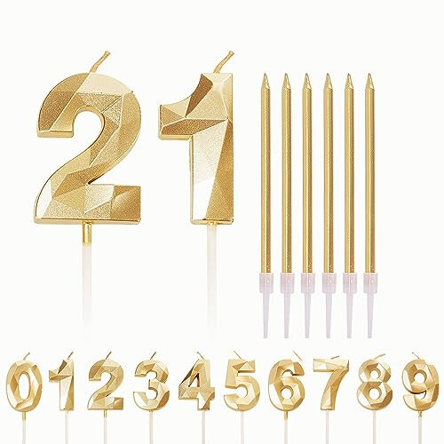 Number Candle Gold 21 Candle 21st Birthday Candles for Cake, Happy ...