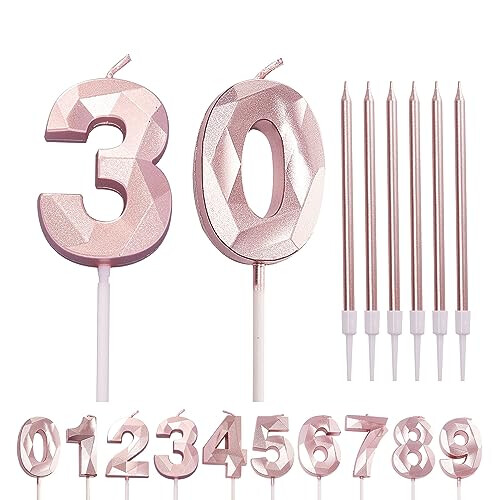 Number Candle Rose Gold 30 Candle 30th Birthday Candles for Cake, Pink ...
