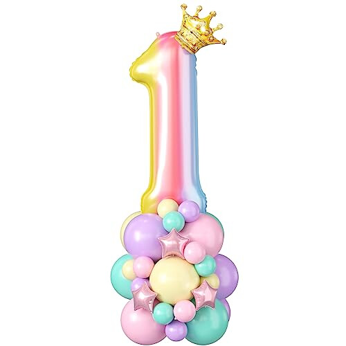 Rainbow Number 1 Balloon 40 Inch Gradient Number 1 Foil Balloons Giant ...
