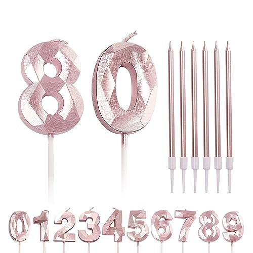 Number Candle Rose Gold 80 Candle 80th Birthday Candles for Cake, Pink ...