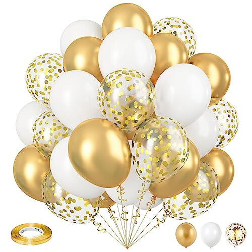 Metallic Gold Balloons Set, Pack of 35 12 Inch White Gold Confetti ...