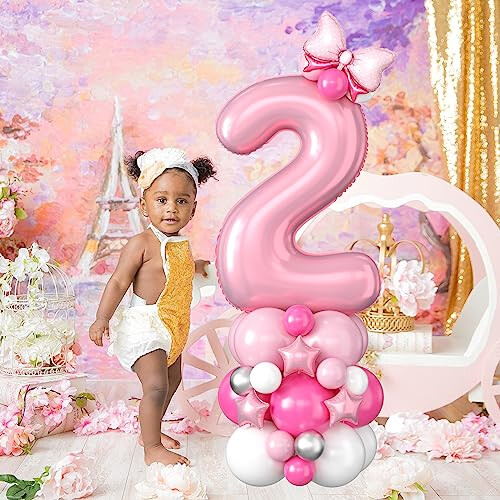 40 Inch Number 2 Balloon Pink Number Foil Balloons Giant Number Two ...