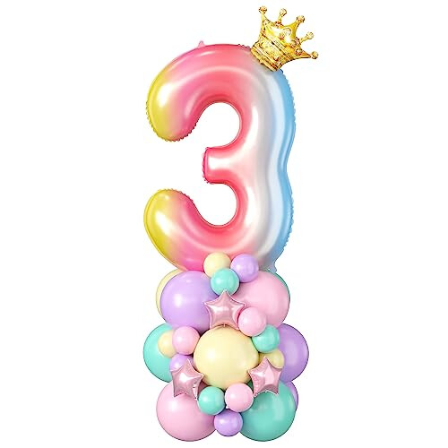 Rainbow Number 3 Balloon 40 Inch Gradient Number 3 Foil Balloons Giant ...
