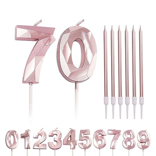 Number Candle Rose Gold 70 Candle 70th Birthday Candles for Cake, Pink ...