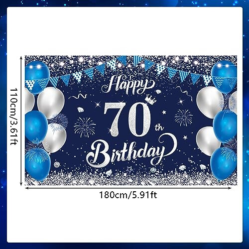 Happy 70th Birthday Banner Navy Blue Silver Happy Birthday Backdrop 1.1 ...