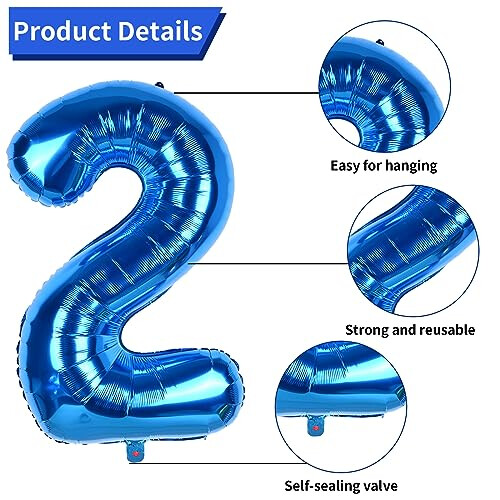 40 Inch Blue Number 2 Balloon, 2nd Birthday Balloons, 11Pcs Silver ...