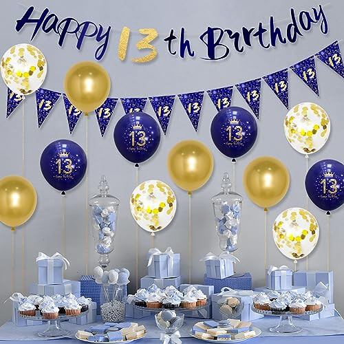 Boys 13th Birthday Decorations Navy Blue Gold 13th Birthday Party ...