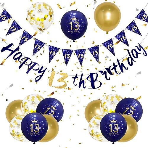 Boys 13th Birthday Decorations Navy Blue Gold 13th Birthday Party ...