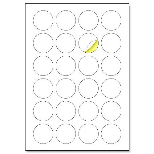 24 per Sheet, 25 Sheets, 40mm A4 Round White Sticker Paper Circle ...
