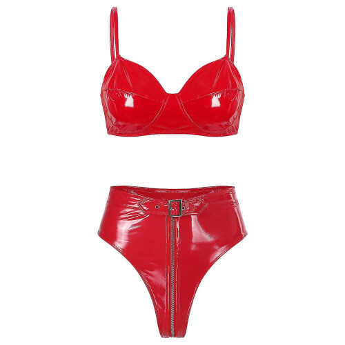 (Red A, M) Womens Wet Look Patent Leather Clubwear Sexy Intimates ...