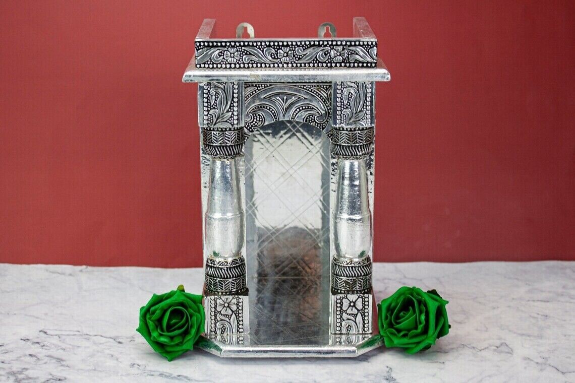 Wooden Mandir Oxidised Temple Hindu Wall Hanging Small Puja Mandir on OnBuy