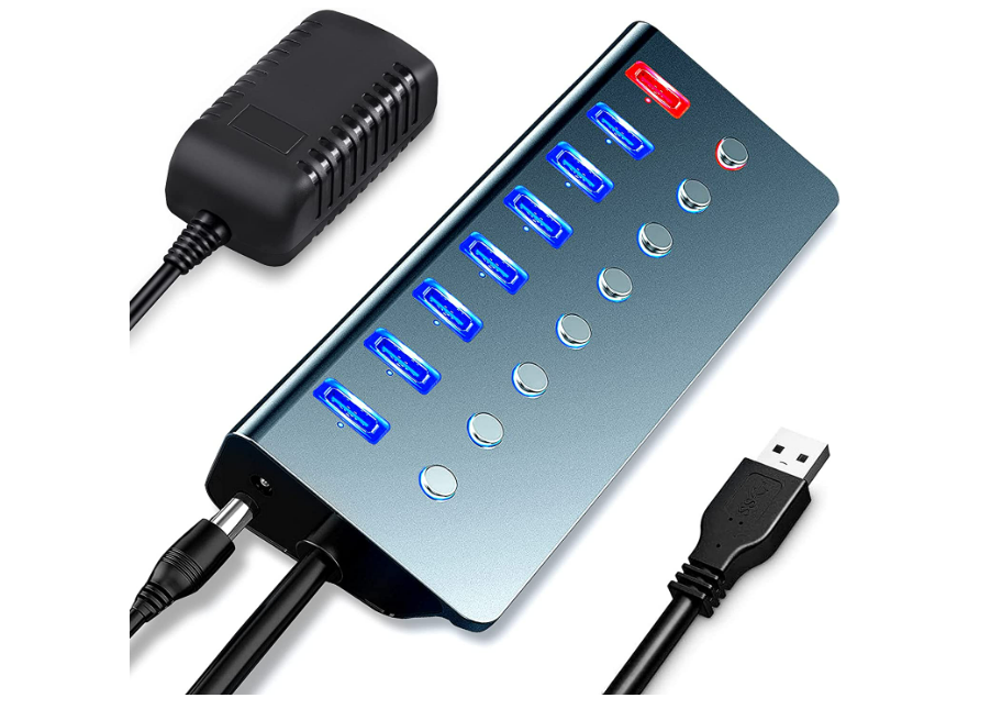 Chronus USB C Hub,7-Port USB Hub 3.0 Powered | 1 Smart Charging Port ...