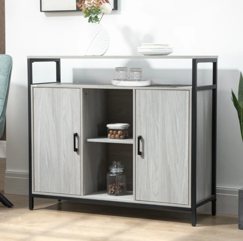 Grey Storage Sideboard Vintage Industrial Cupboard Rustic Metal Side ...