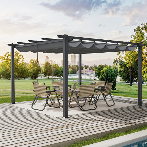 4x4M Black Outdoor Aluminum Patio Pergola with Charcoal Grey Canopy on ...