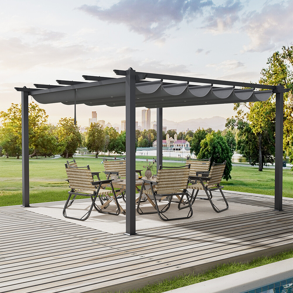 4x4M Black Outdoor Aluminum Patio Pergola with Charcoal Grey Canopy on ...