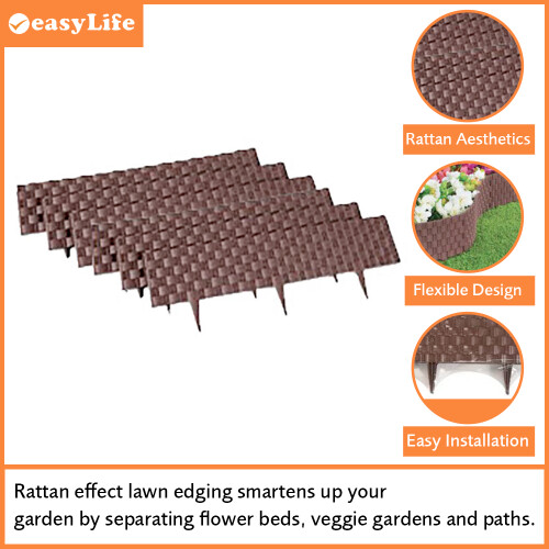 Easylife Lawn Edging Border with Rattan Effect, Pack of 6 Lawn Edging ...