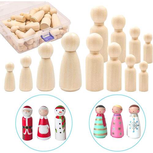 50 Pieces Wooden Figures For Painting, Toy Figures Wooden Family ...