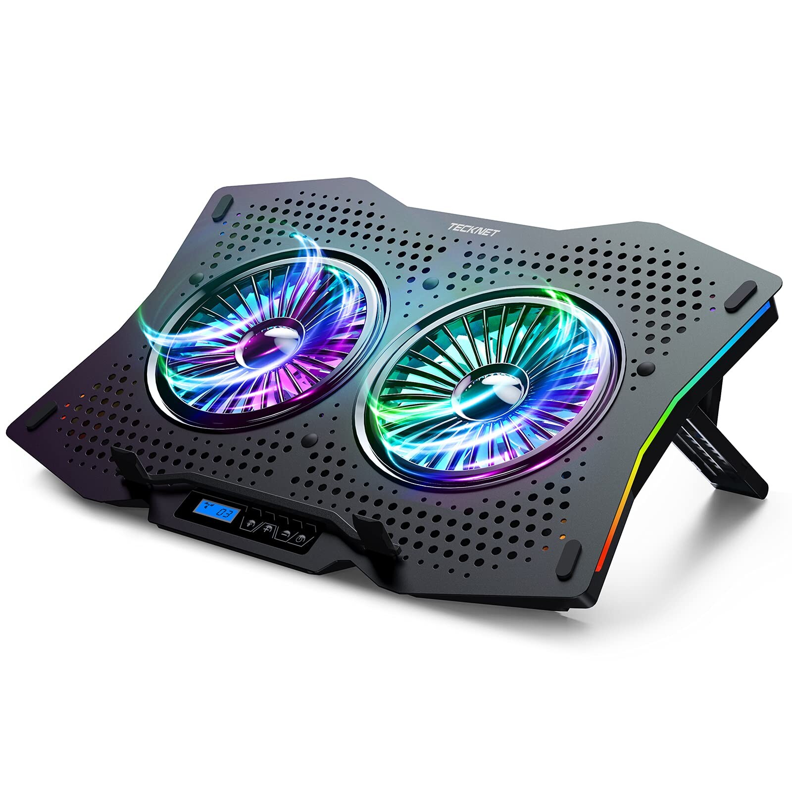 RGB Laptop Cooler,LED Display,7-Height Levels,10 Lighting Modes,Gaming ...