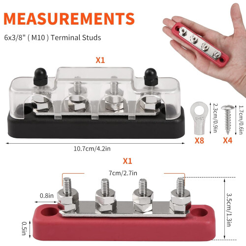 12V - 48V DC 100 Amp Power Distribution Block Bus Bar Terminal Block, 4 ...
