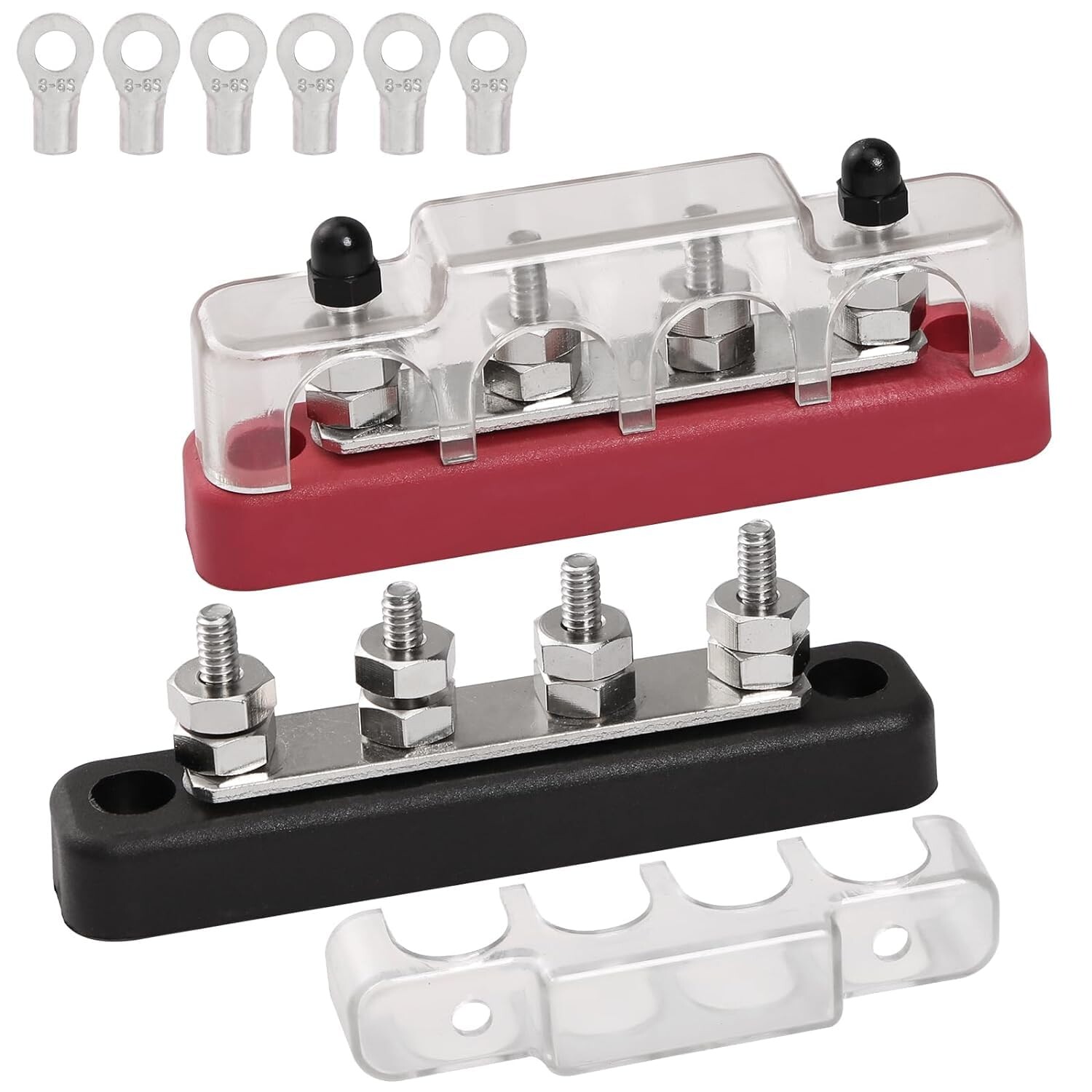 12V - 48V DC 100 Amp Power Distribution Block Bus Bar Terminal Block, 4 x 3/16" post terminals ...