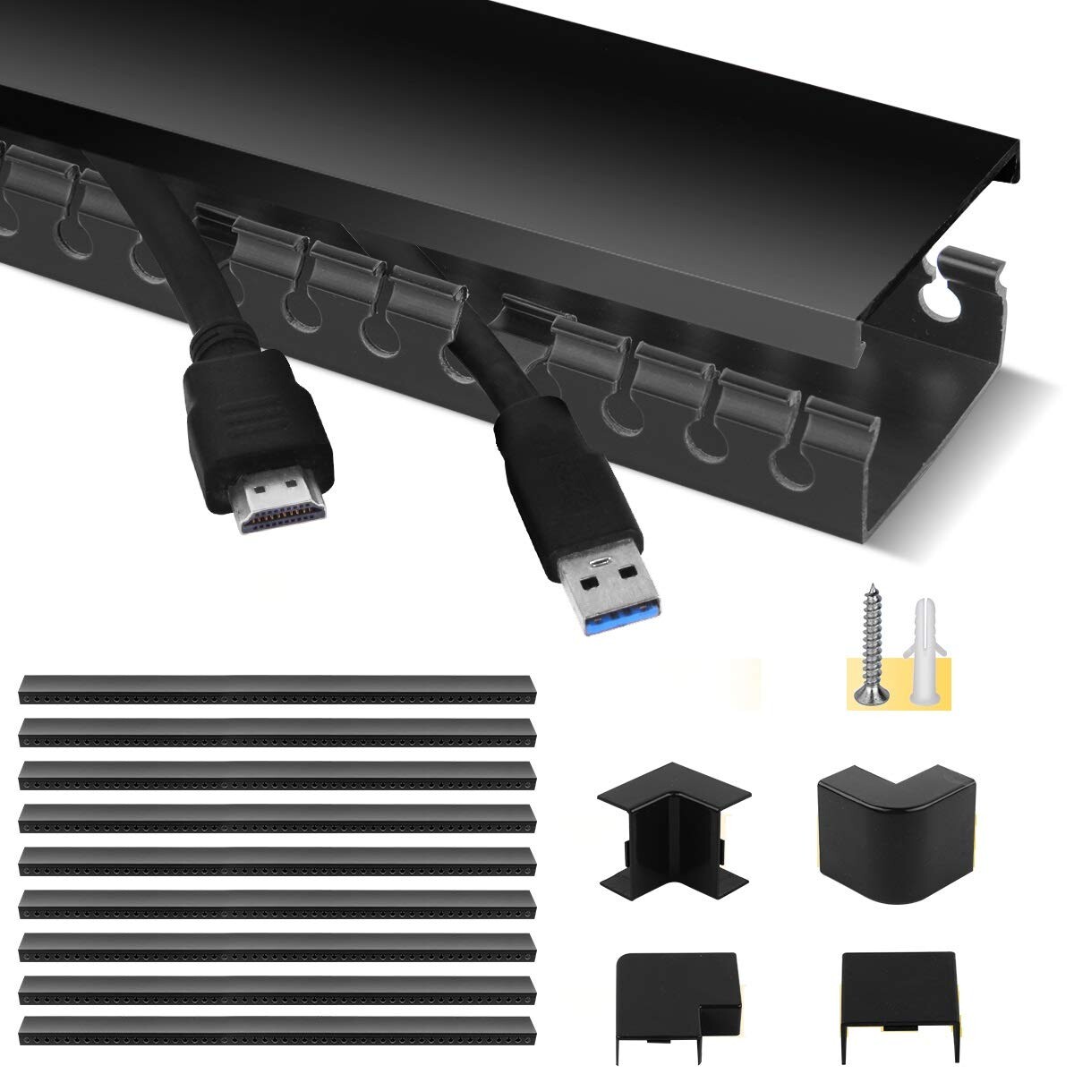 Cable Trunking, 9 Pieces of Cable Management Kit, 3.5M Open Slot Cable ...
