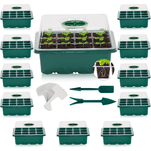 12Pcs Seed Starter Trays, 144 Cells Seed Propagator Trays Heavy Duty ...