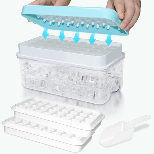 Ice Cube Tray, Food-Grade Ice Cube Moulds with Lid, Release All Ice ...