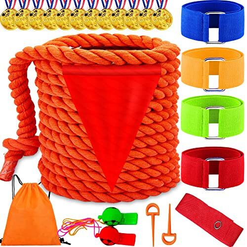 Sports Days Kit,20ft Tug Of War Rope Kit With Three-legged Race Band Whistles Medals Marking ...