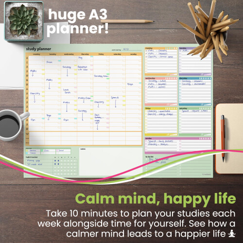 A3 Study and Revision Planner Pad - 52 Huge 42x30cm thick A3 sheets to ...