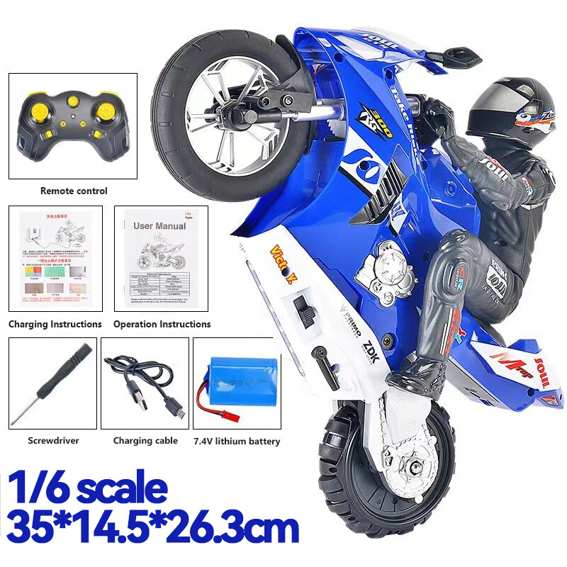 (BLUE Big Scale) NEW RC Motorcycles Toys for Boys 1/6 Electric Motor RC ...