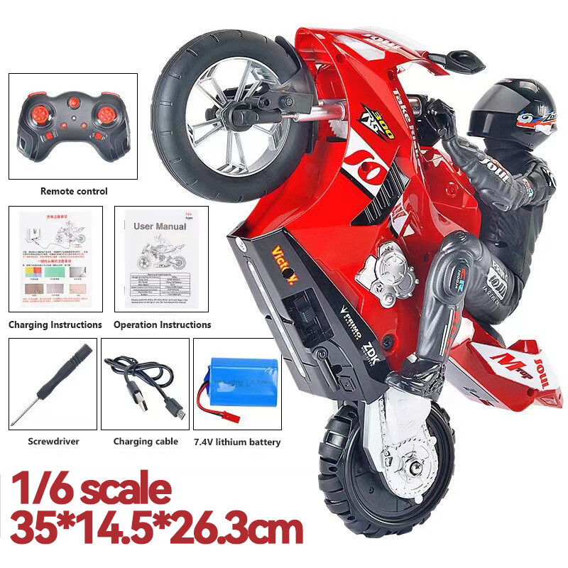 (RED Big Scale) NEW RC Motorcycles Toys for Boys 1/6 Electric Motor RC ...