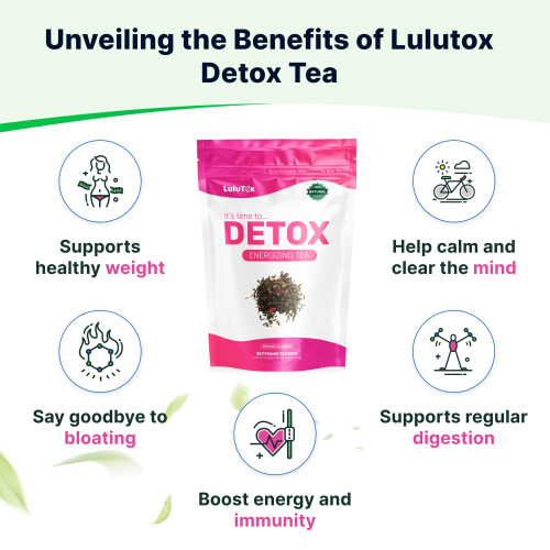 LULUTOX Original Detox Tea - Peach Herbal Blend with Dandelion, Ginseng ...