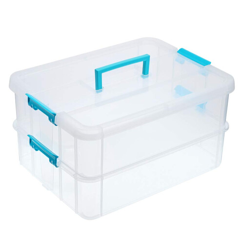 SUMNACON 2-Tier Stackable Craft Storage Box Plastic Adjustable Storage ...