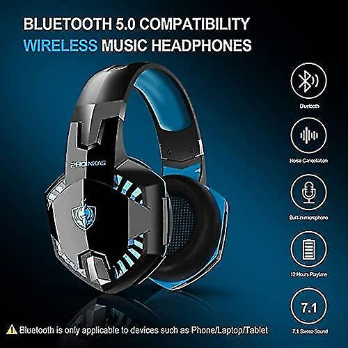(Blue) Bluetooth Wireless Headphone With Mic,ps4 Gaming Headset For Pc ...