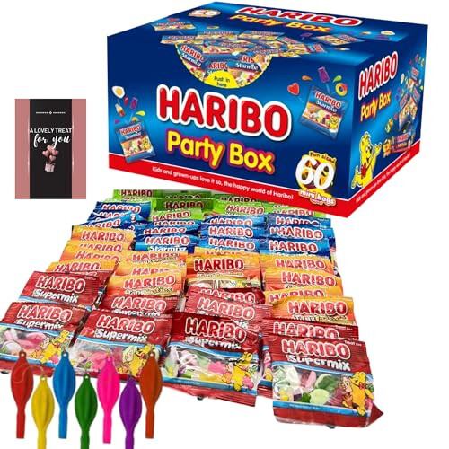 60x Haribo Mini Bags Sweets Gift Box &5x Punch Balloons - Haribo Sweet ...