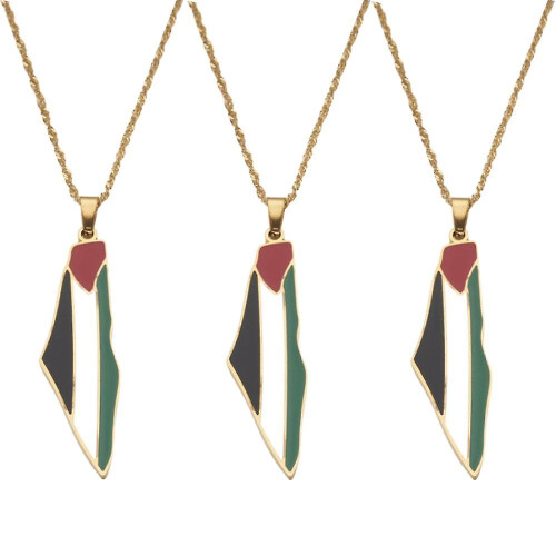 (1-10pcs Palestine Flag Map Necklace Pendant 50cm Chain Palestinian ...