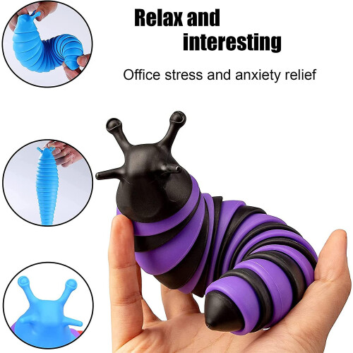 (black and purple) Fidget Slug Toy Articulating Stim Toy White/black ...