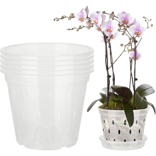 5 Pack 7 Inch Orchid Pot, Clear Plastic Orchid Pots with Holes and ...