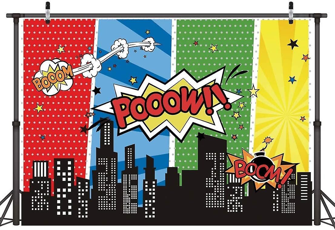 8x6ft Superhero Birthday Photo Backdrop Super Hero Photo Backdrop Cityscape Cartoon Backdrops ...
