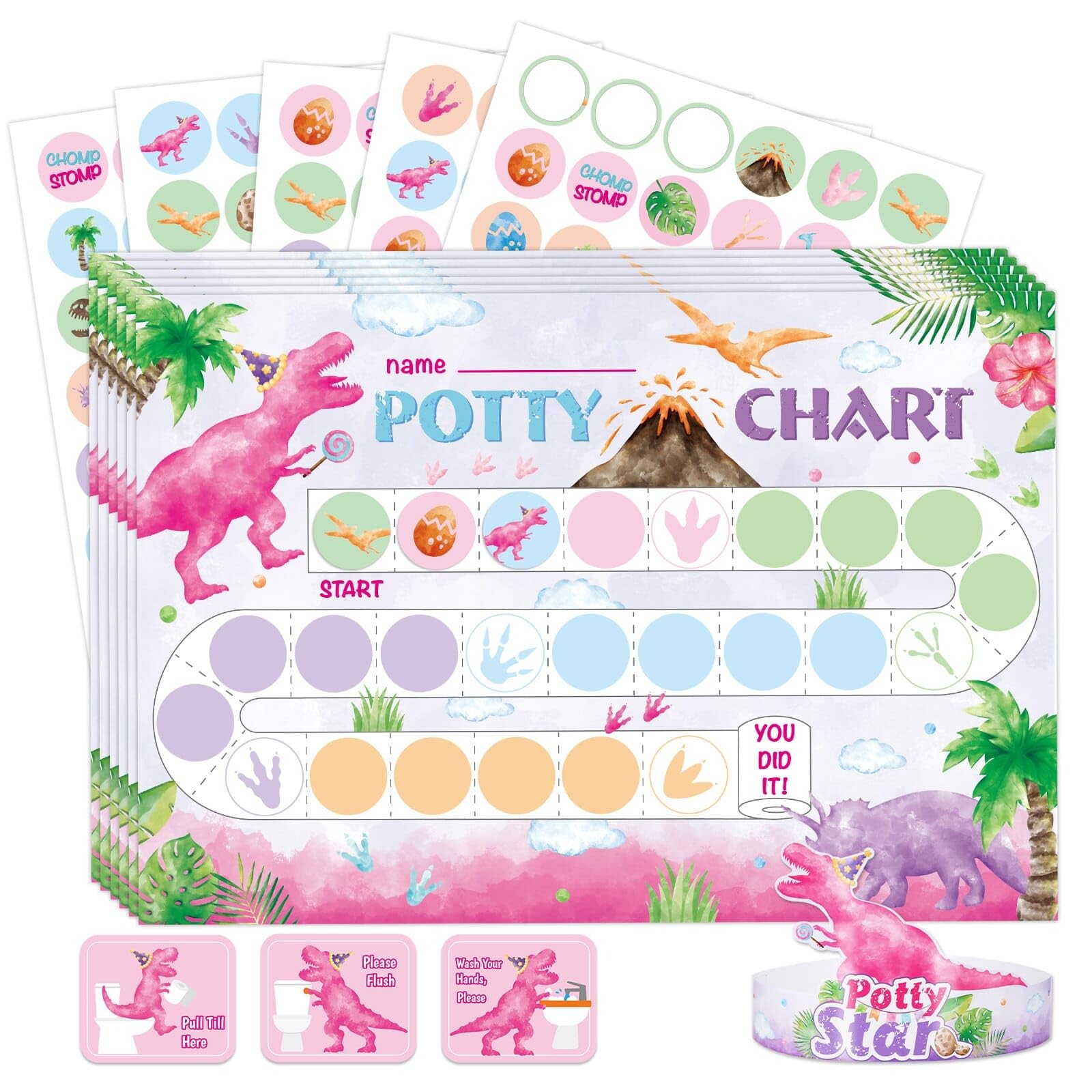 Potty Training Chart - Dinosaur Toilet Training Reward Chart with 270 ...